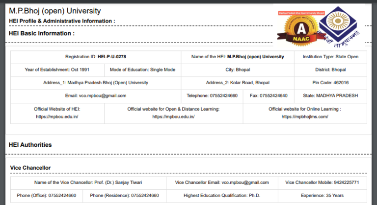 MP Bhoj Open University Recognition From UGC 2023-2024 Download PDF ...
