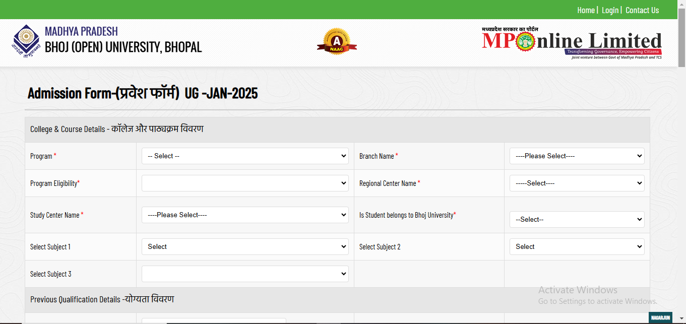 Fill The Admission Form For MP Bhoj Open University Graduate And ...